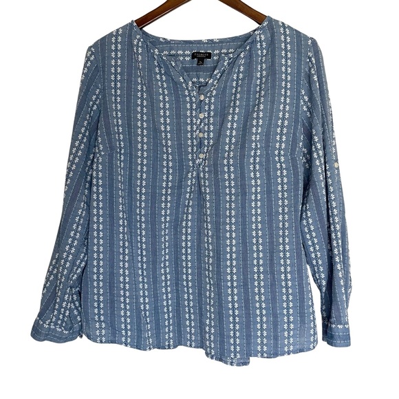 Talbots | Tops | Talbots Petites Long Sleeve Peasant Blouse Blue White ...
